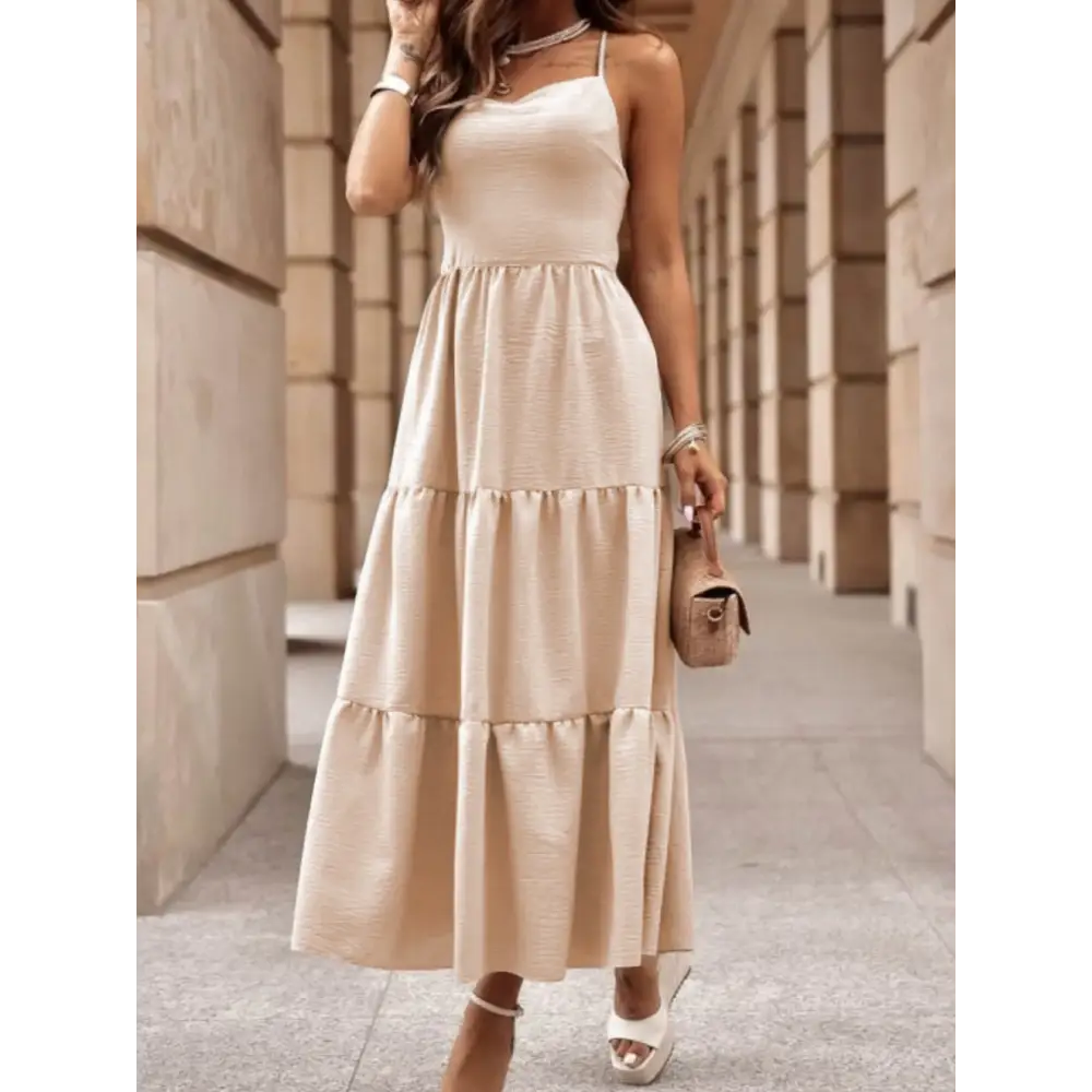 Crossover Backless Bodice Tiered Maxi Dress - danirou